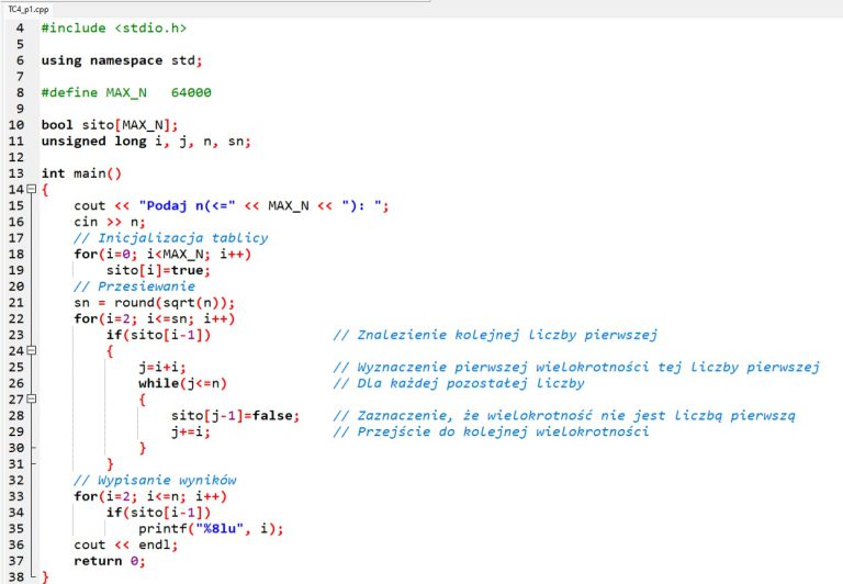 Sito Eratostenesa i rozkład liczby na czynniki pierwsze – realizacja w ...